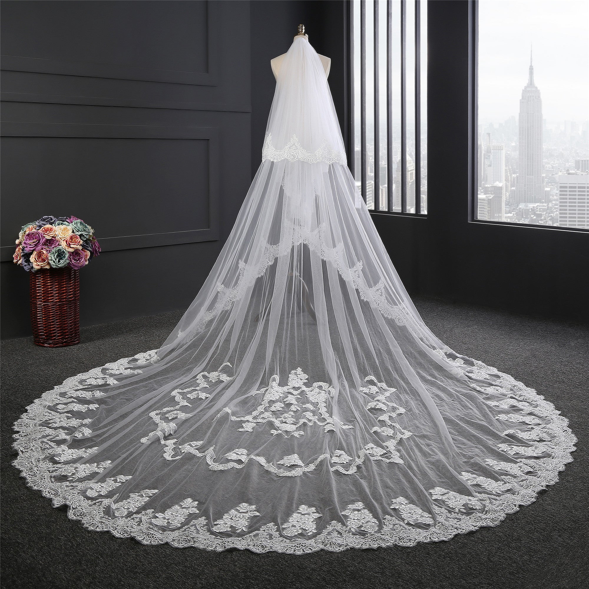 Luxurious wider wire lace cathedral bridal veil – MakerryBridal
